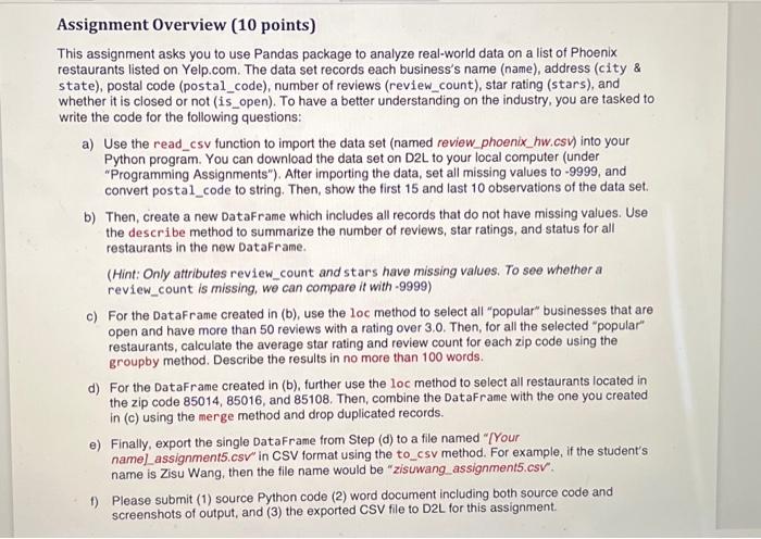 Solved Assignment Overview (10 points) This assignment asks | Chegg.com