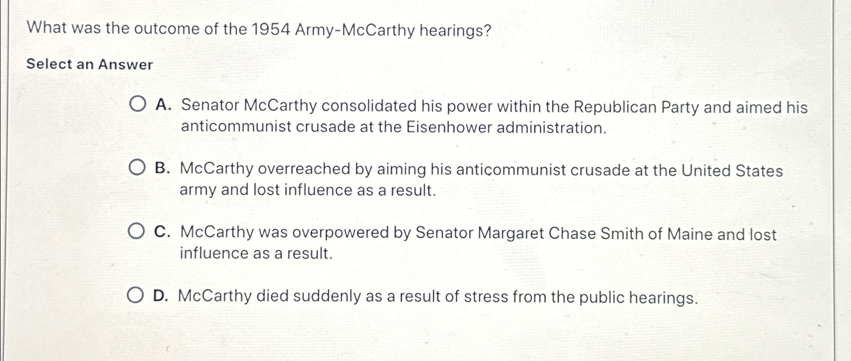 Solved What was the outcome of the 1954 ﻿Army-McCarthy | Chegg.com