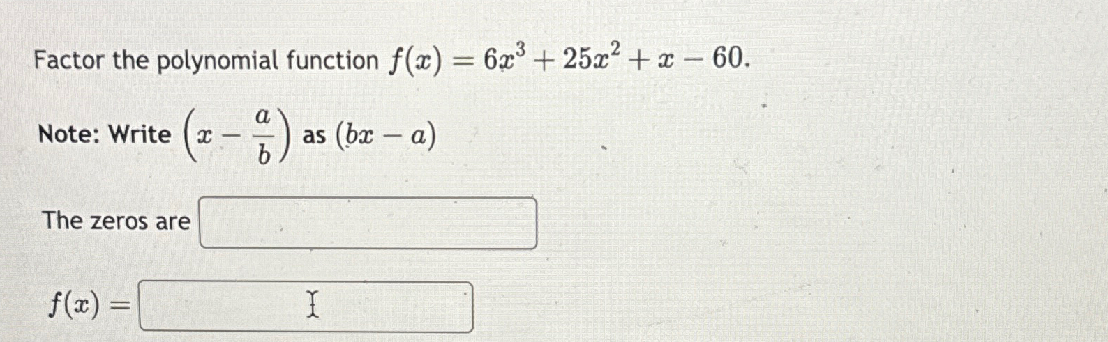 Solved Factor the polynomial function | Chegg.com
