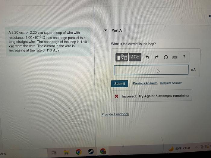 Solved A 2.20 cm×2.20 cm square loop of wire with Part A | Chegg.com