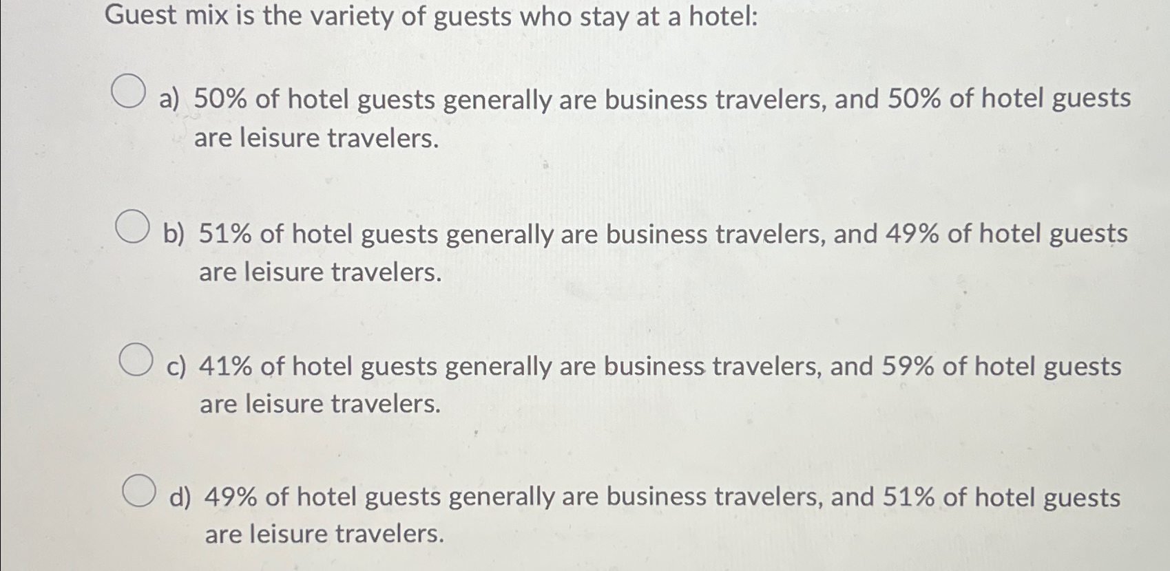 Solved Guest mix is the variety of guests who stay at a | Chegg.com