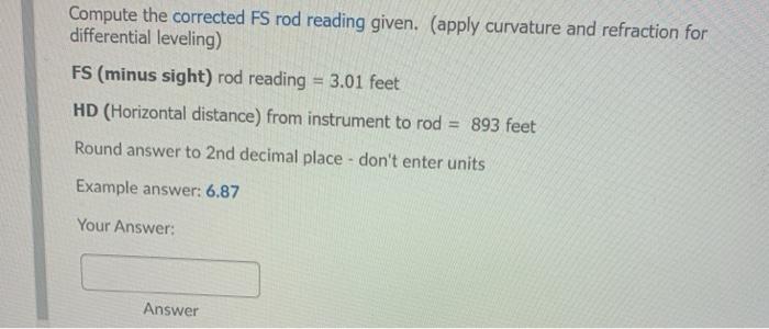 Solved Compute the corrected FS rod reading given. (apply | Chegg.com