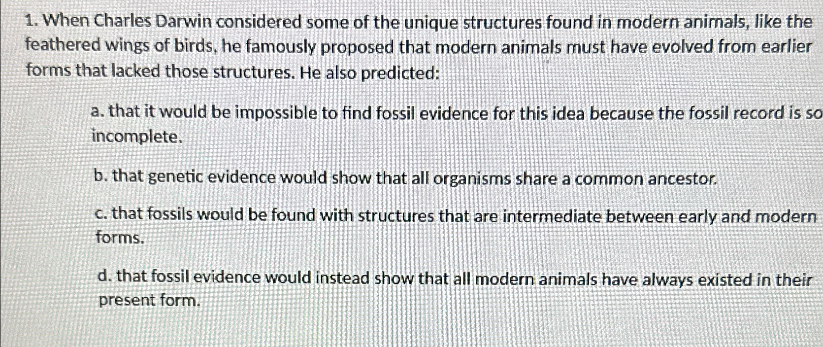 Solved When Charles Darwin considered some of the unique | Chegg.com