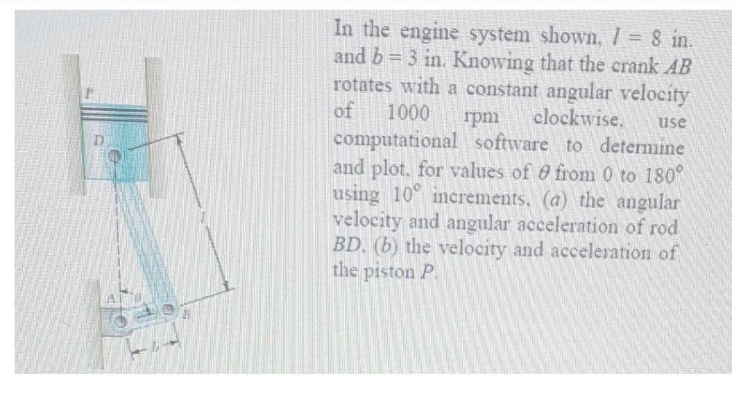 Solved In the engine system shown, l=8 in. and b=3in. | Chegg.com