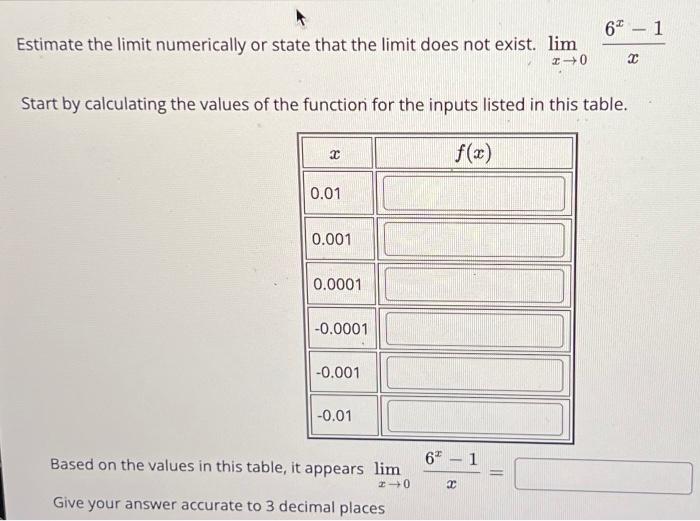 Solved Estimate the limit numerically or state that the | Chegg.com