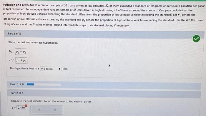 Solved Pollution and altitude: In a random sample of 331 | Chegg.com