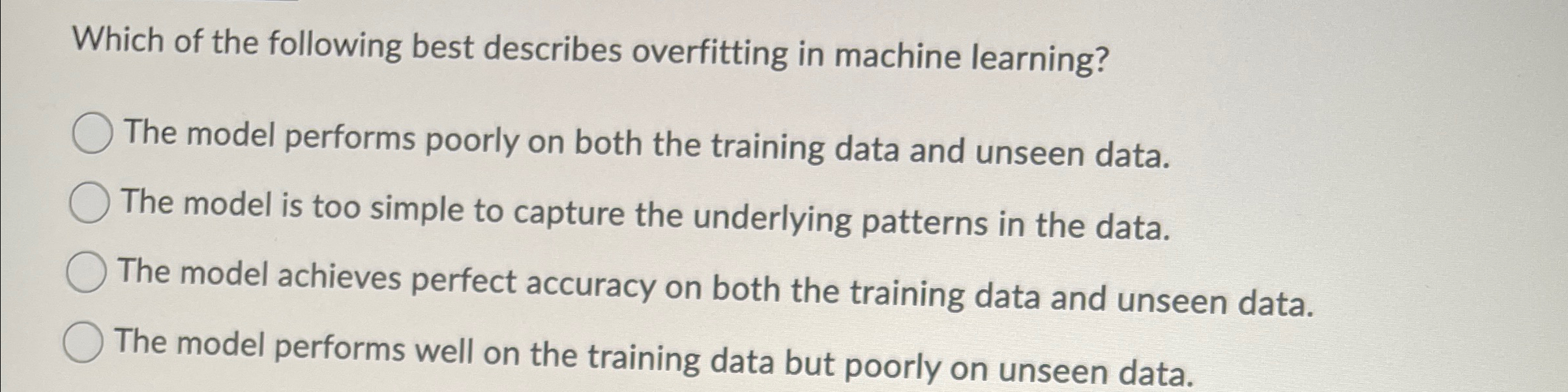 Solved Which of the following best describes overfitting in | Chegg.com