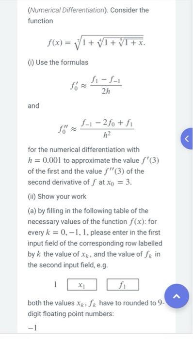 Solved (Numerical Differentiation). Consider the function | Chegg.com