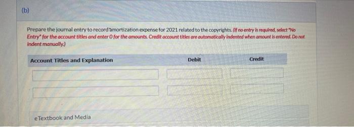 Solved (b) Prepare the journal entry to record amortization | Chegg.com