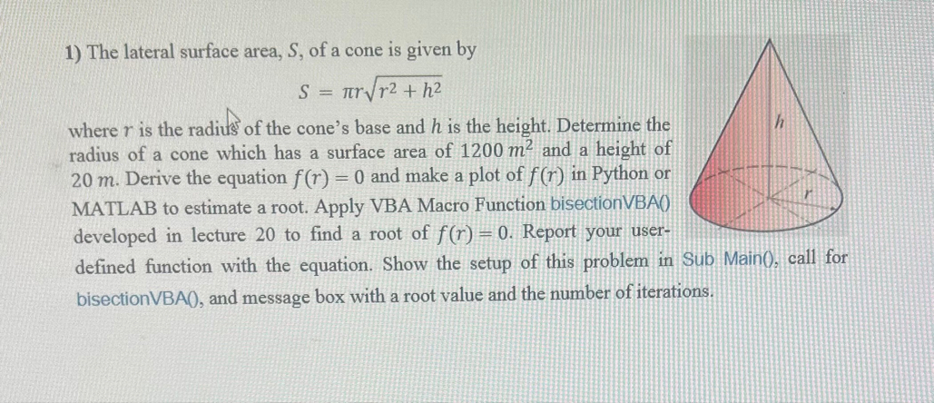 DETERMINE THE RADIUS PLEASEThe lateral surface area, | Chegg.com