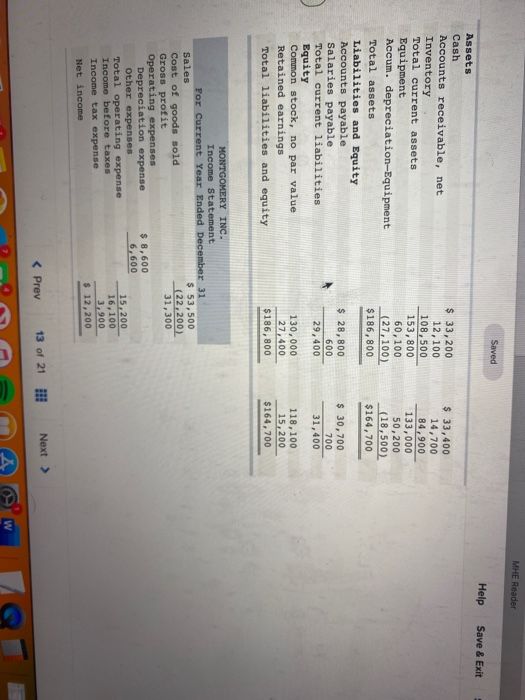 Solved MHE Reader Saved Help Save & Exit Assets Cash | Chegg.com