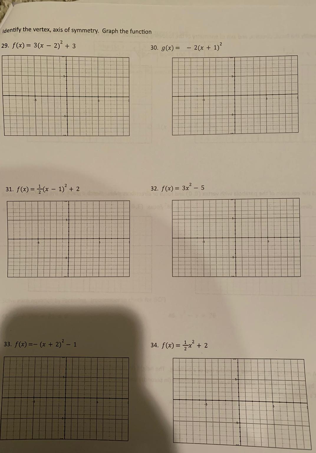 Solved Identify the vertex, axis of symmetry. Graph the | Chegg.com