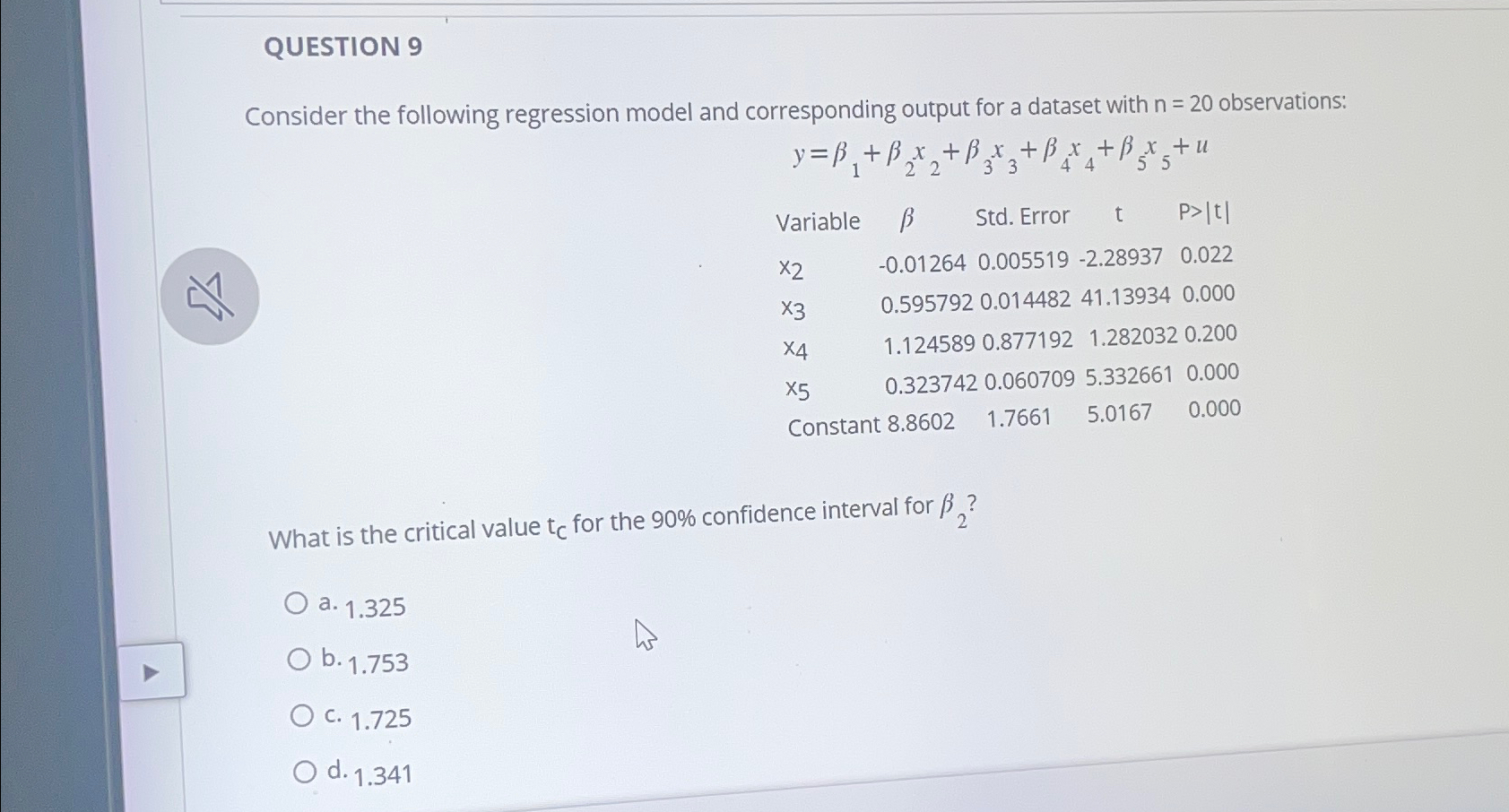 Solved QUESTION 9Consider the following regression model and | Chegg.com