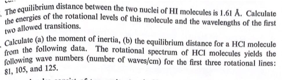 Solved The equilibrium distance between the two nuclei of HI | Chegg.com