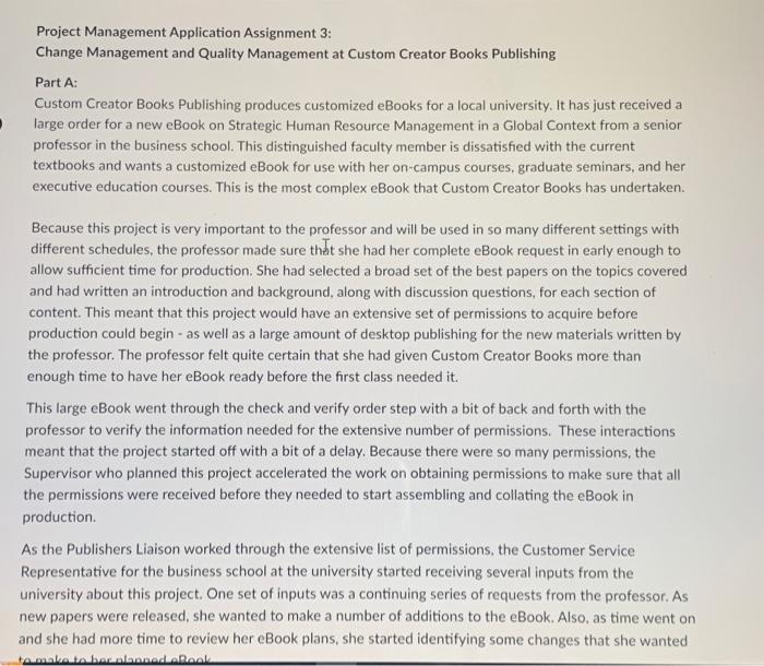 Solved Project Management Application Assignment 3: Change | Chegg.com