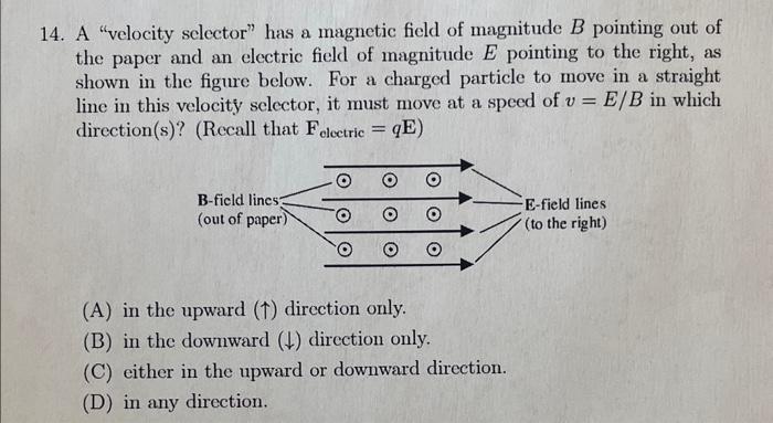 Solved 4. A "velocity selector" has a magnetic field of | Chegg.com