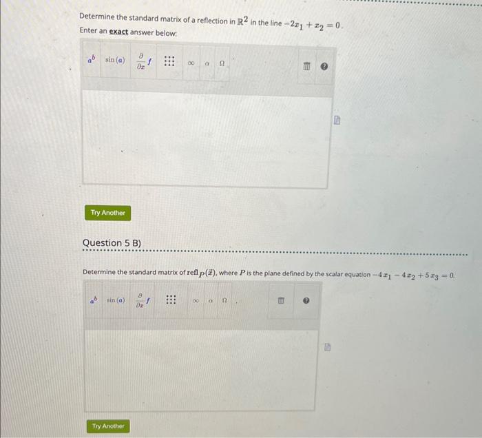 Solved Determine the standard matrix of a reflection in R2 | Chegg.com
