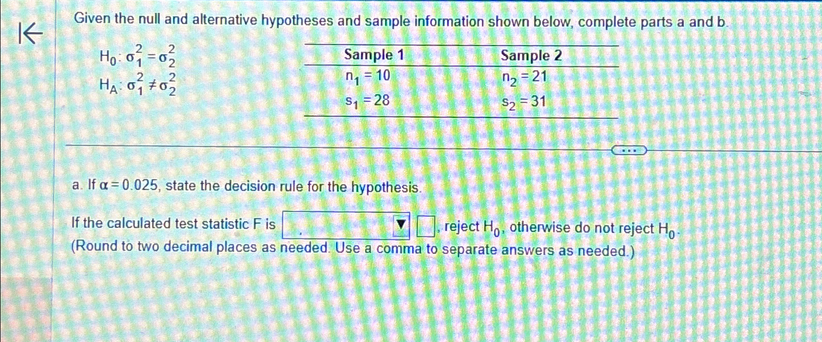 Solved Given the null and alternative hypotheses and sample | Chegg.com