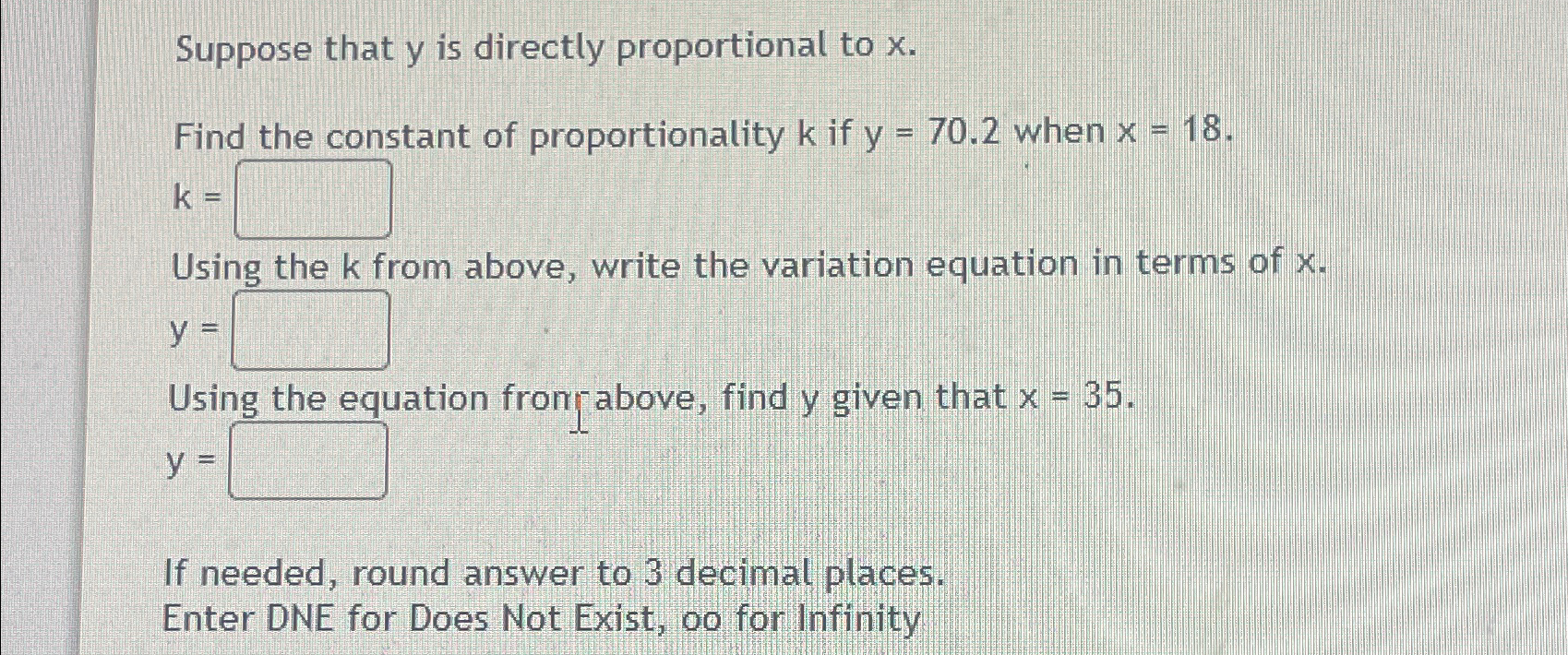 Solved Suppose that y ﻿is directly proportional to x.Find | Chegg.com