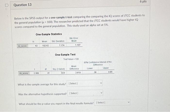 Solved Below is the SPSS output for a one-sample t-test | Chegg.com