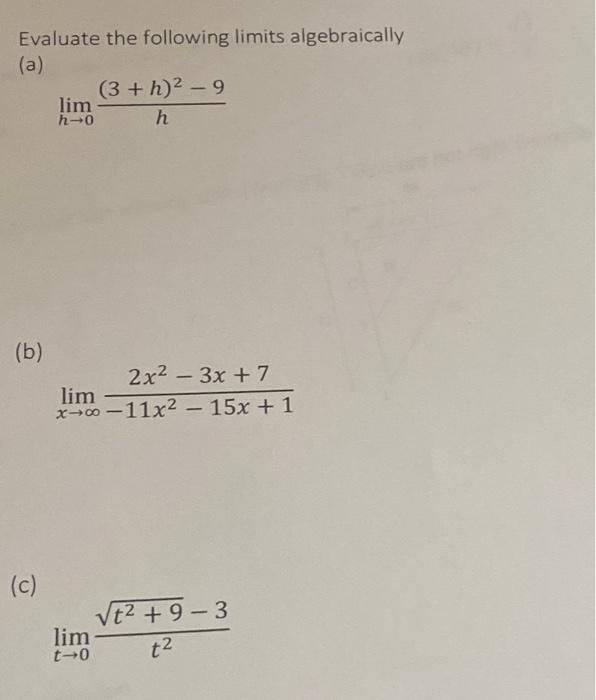 Solved Evaluate the following limits algebraically (a) | Chegg.com