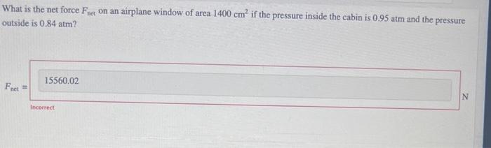 Solved What is the net force Fnet on an airplane window of | Chegg.com