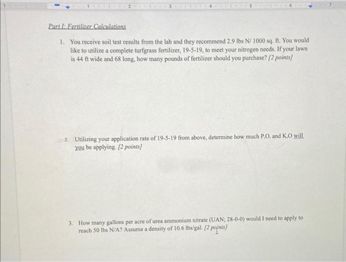 Solved Part I. Fertilizer Calculations 1. You receive soil | Chegg.com
