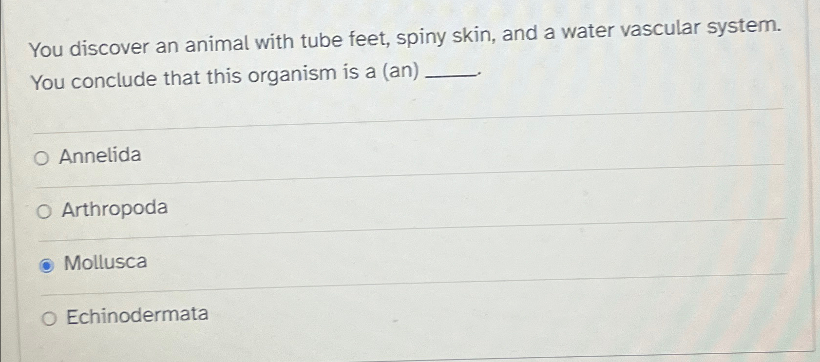 Solved You discover an animal with tube feet, spiny skin, | Chegg.com