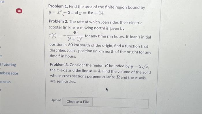 Solved Problem 1. Find the area of the finite region bound | Chegg.com