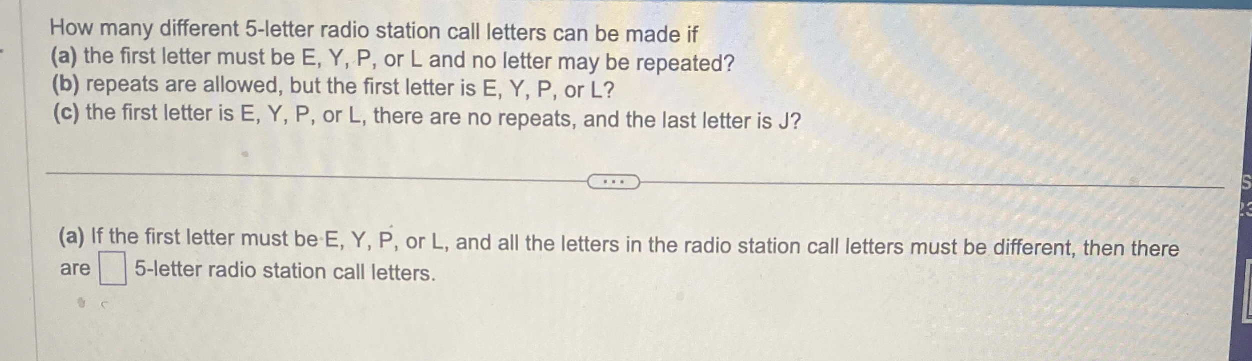 Solved How many different 5 -letter radio station call | Chegg.com