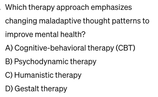 Solved Which therapy approach emphasizes changing | Chegg.com