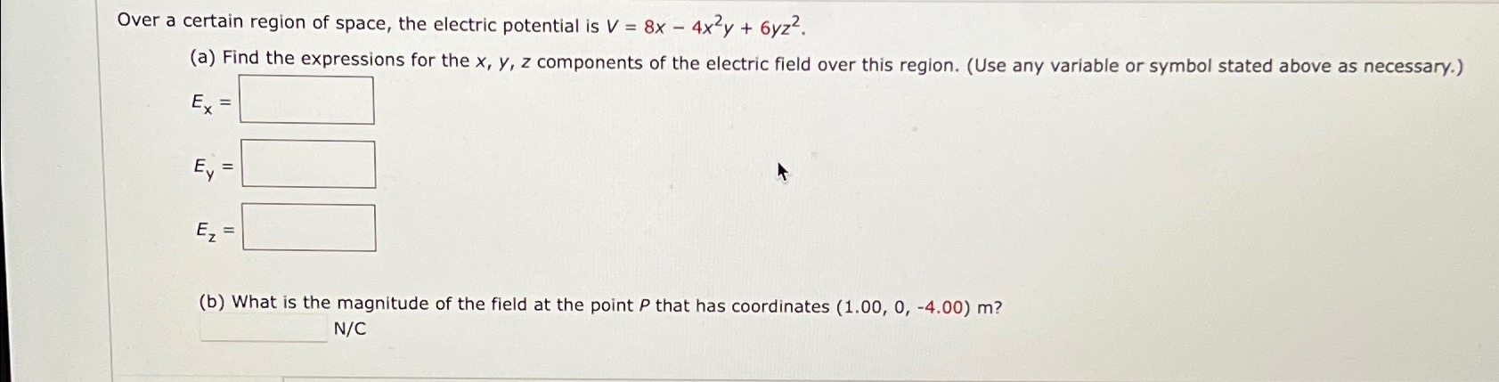 Solved Over a certain region of space, the electric | Chegg.com