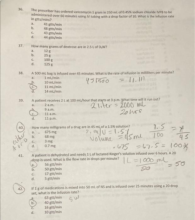 Solved 36. The prescriber has ordered vancomycin 1 gram in | Chegg.com