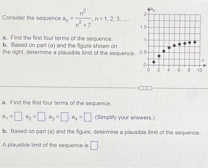 Solved Consider the sequence an=n2+7n2,n=1,2,3,… a. Find the | Chegg.com