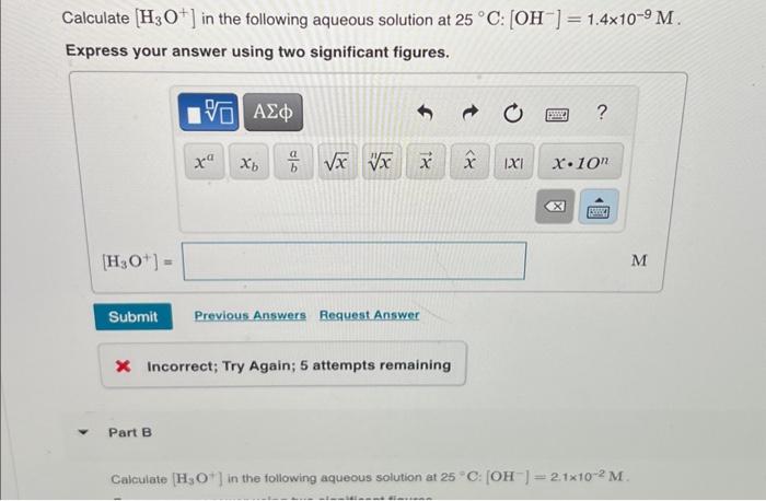 Solved Calculate [H3O+]in the following aqueous solution at | Chegg.com