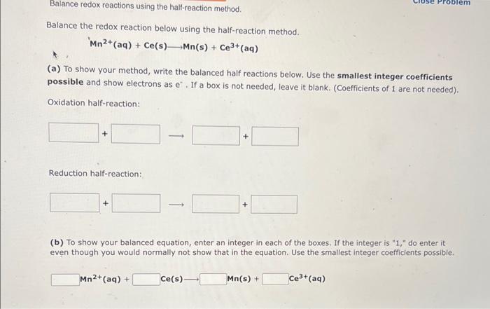 Solved Balance redox reactions using the half-reaction | Chegg.com
