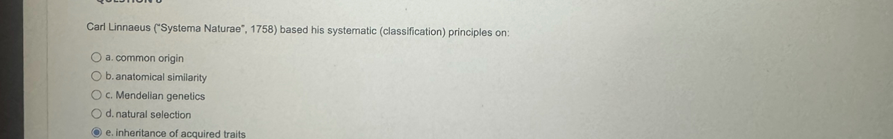 Solved Carl Linnaeus ("Systema Naturae", 1758) ﻿based his | Chegg.com