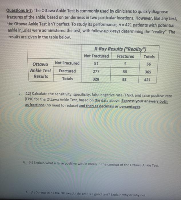 Solved Questions 5-7: The Ottawa Ankle Test is commonly used | Chegg.com