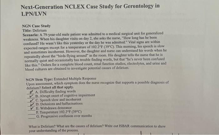 Solved Next-Generation NCLEX Case Study for Gerontology in | Chegg.com