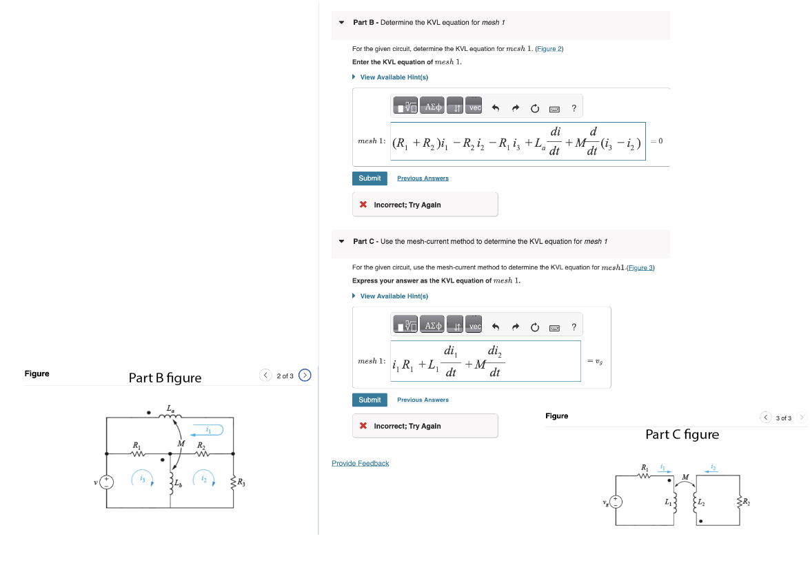 Solved Part B - ﻿Determine the KVL equation for mesh 1For | Chegg.com