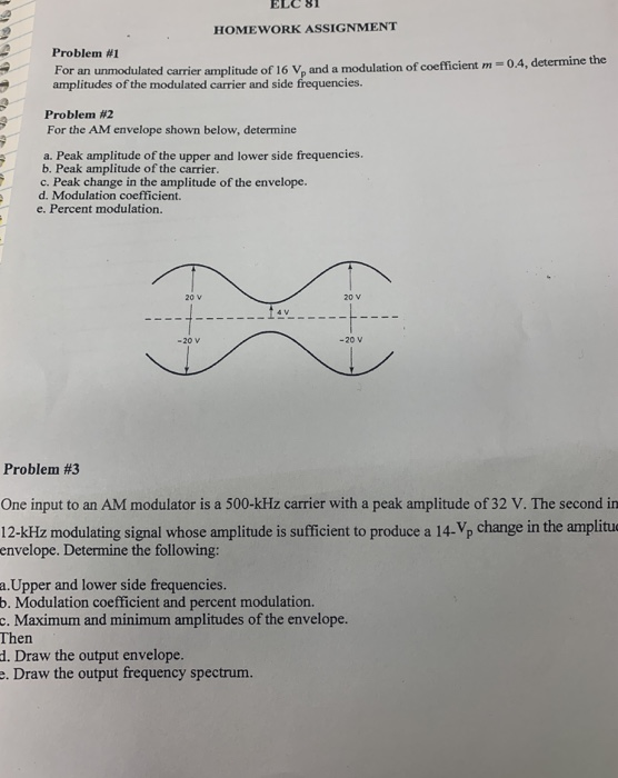Solved ELC 81 HOMEWORK ASSIGNMENT Problem #1 For an | Chegg.com