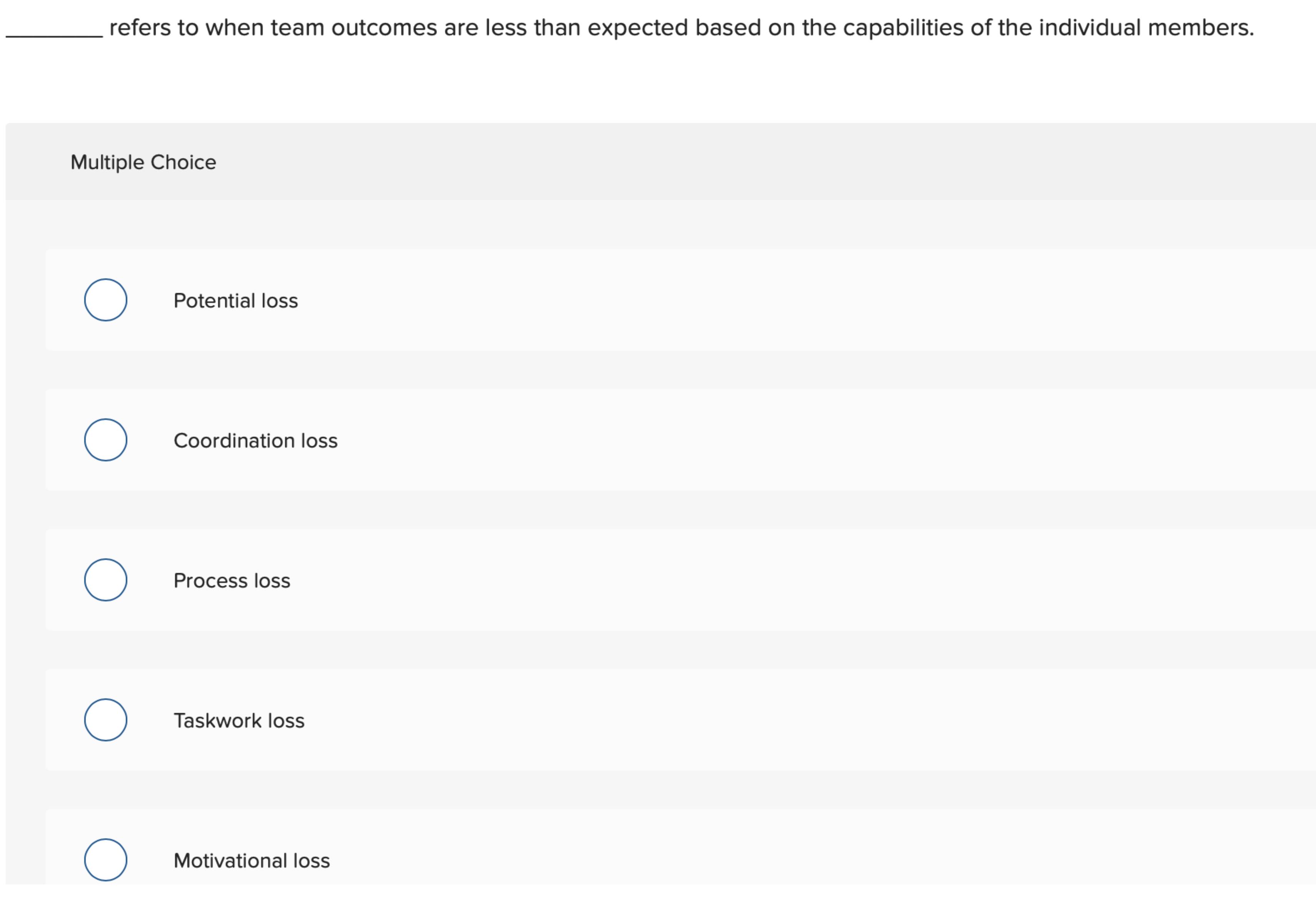 Solved refers to when team outcomes are less than expected | Chegg.com