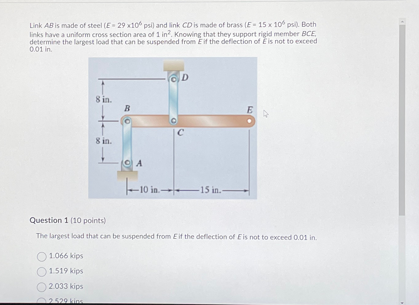 Solved Link AB is made of steel ) and link CD is made of | Chegg.com