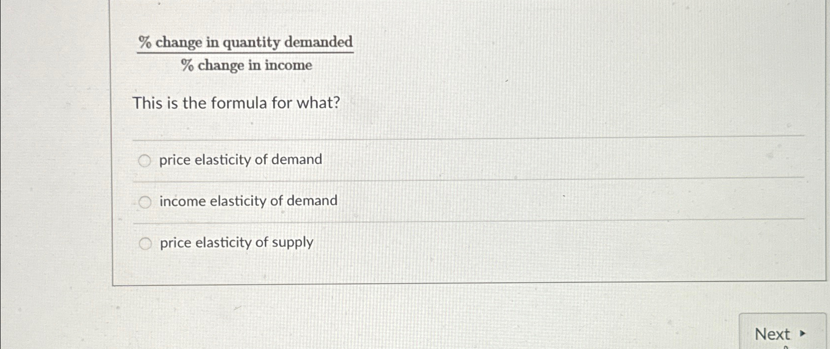 Solved % ﻿change in quantity demanded% ﻿change in incomeThis | Chegg.com