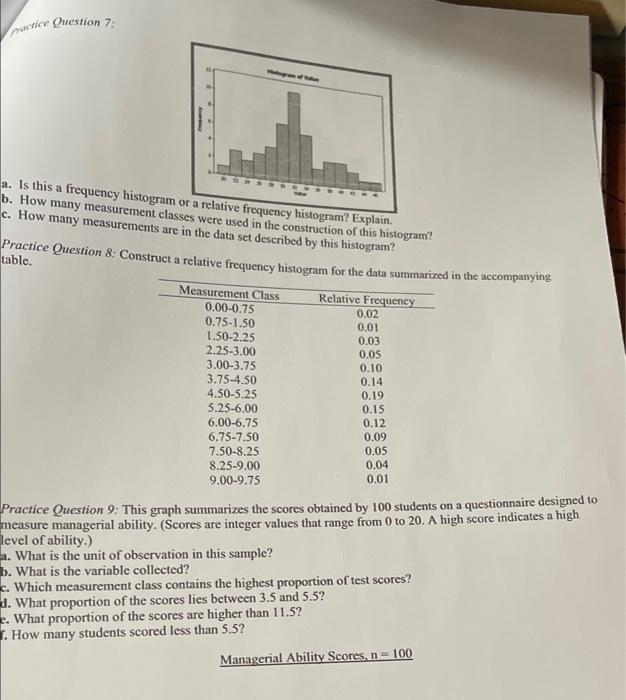 Solved practice Question 7 a. Is this a frequency histogram | Chegg.com