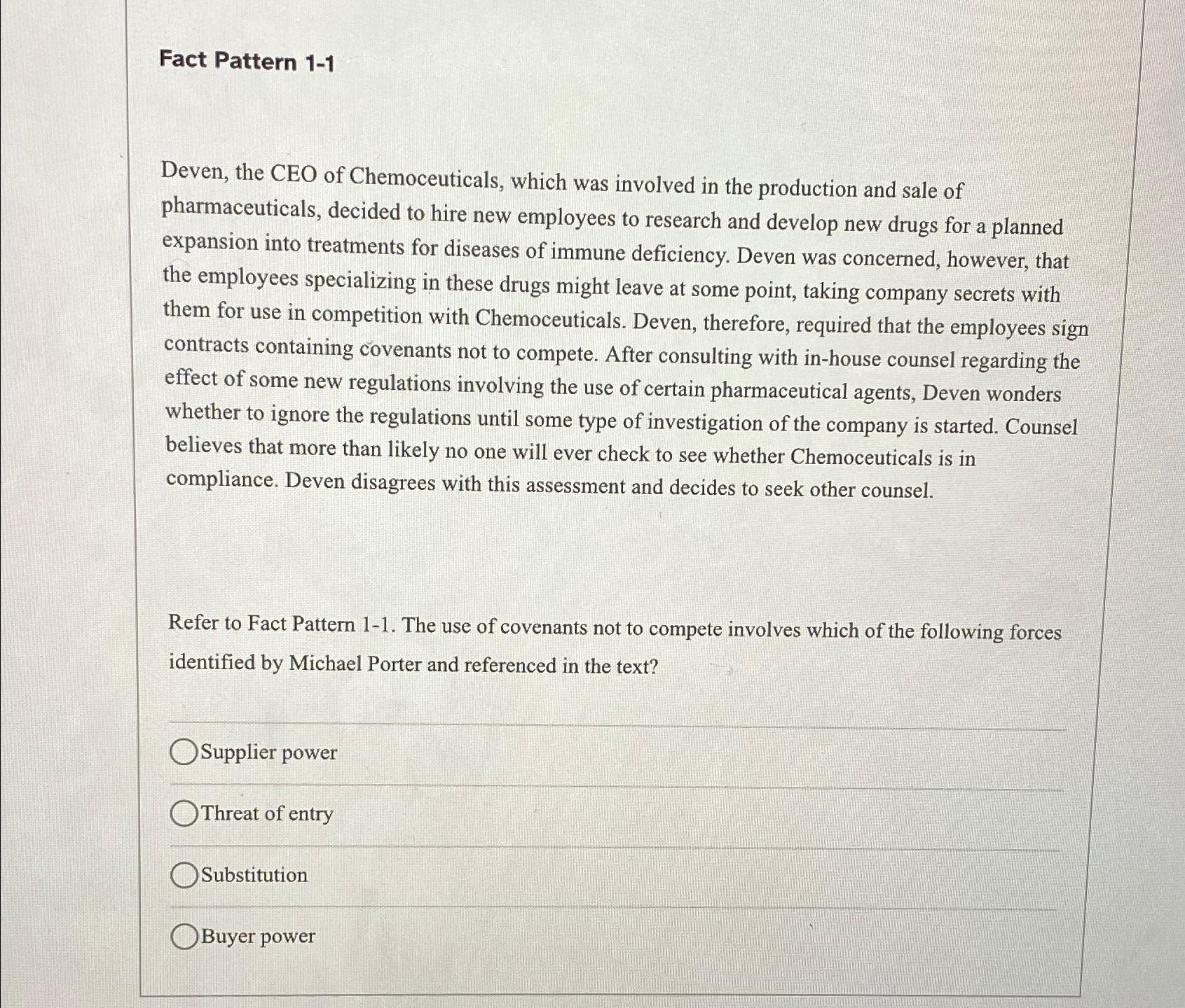 Solved Fact Pattern 1-1Deven, the CEO of Chemoceuticals, | Chegg.com