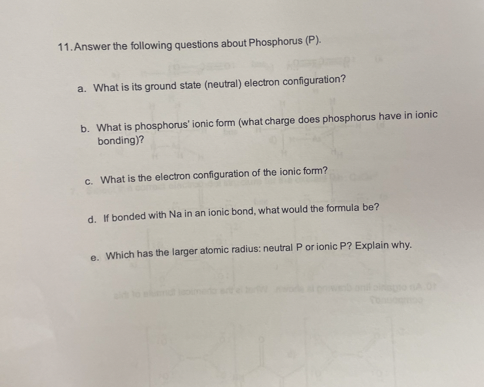 Solved Answer the following questions about Phosphorus | Chegg.com
