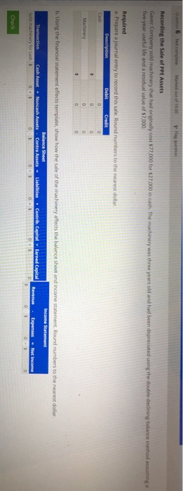 Solved Recording the sale of PPE Assets Gaver Company sold | Chegg.com