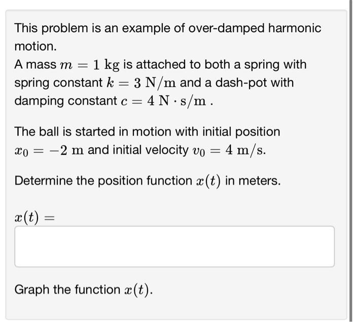 Solved This problem is an example of over-damped harmoni | Chegg.com
