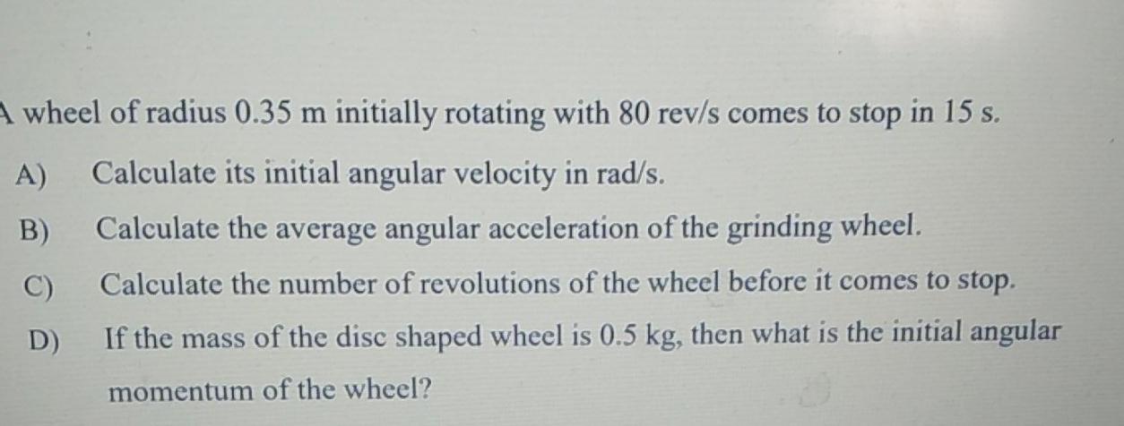 Solved wheel of radius 0.35 m initially rotating with 80 | Chegg.com